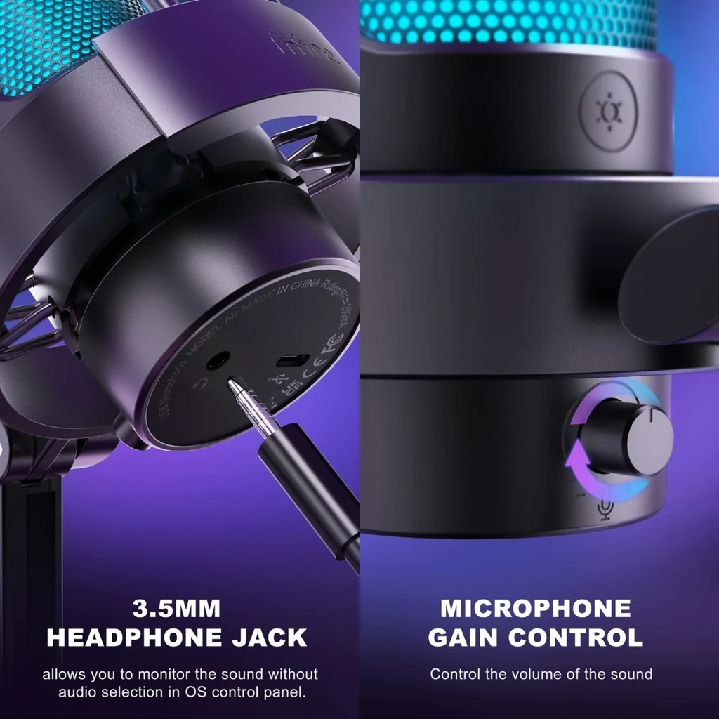 Microfone Condensador Fifine Ampligame Cardioide Gamer Com Led Rgb A8 Preto Luuk Young