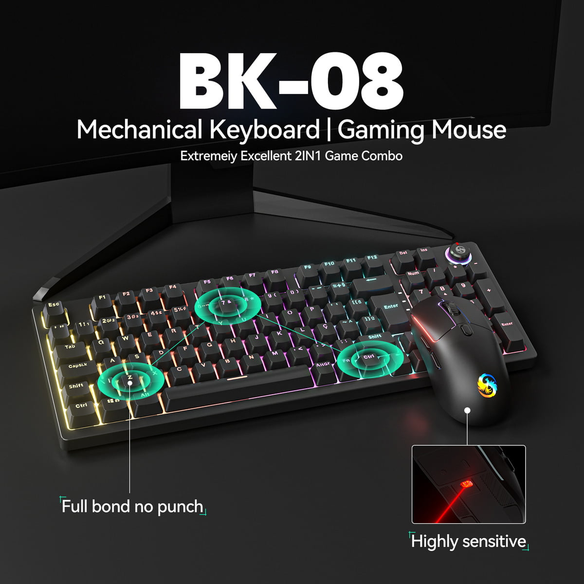 Teclado Mecânico E Mouse Gamer 7200 Dpi Switch Red Bk-08 Fire Phoenix ...