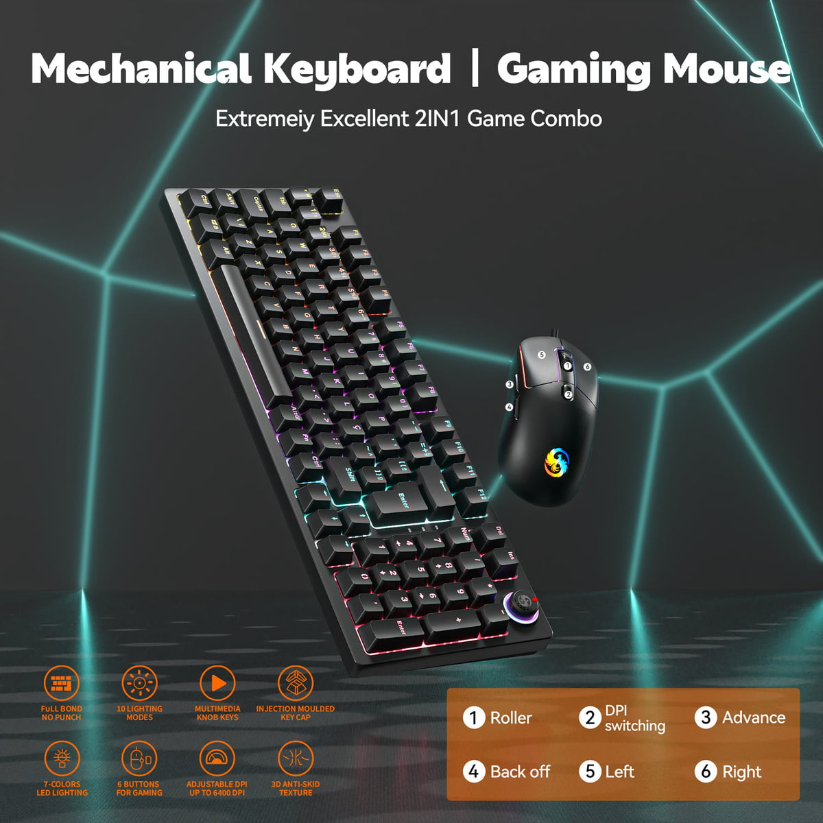 Teclado Mecânico E Mouse Gamer 7200 Dpi Switch Red Bk-08 Fire Phoenix ...