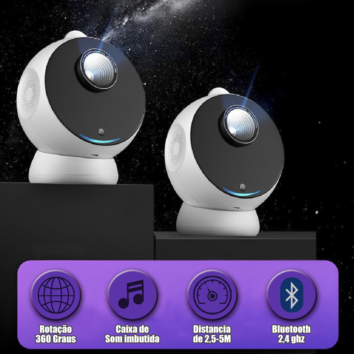 Luminária Projetor 4k Galaxy Lua Estrela Cadente Bluetooth Com Timer ...