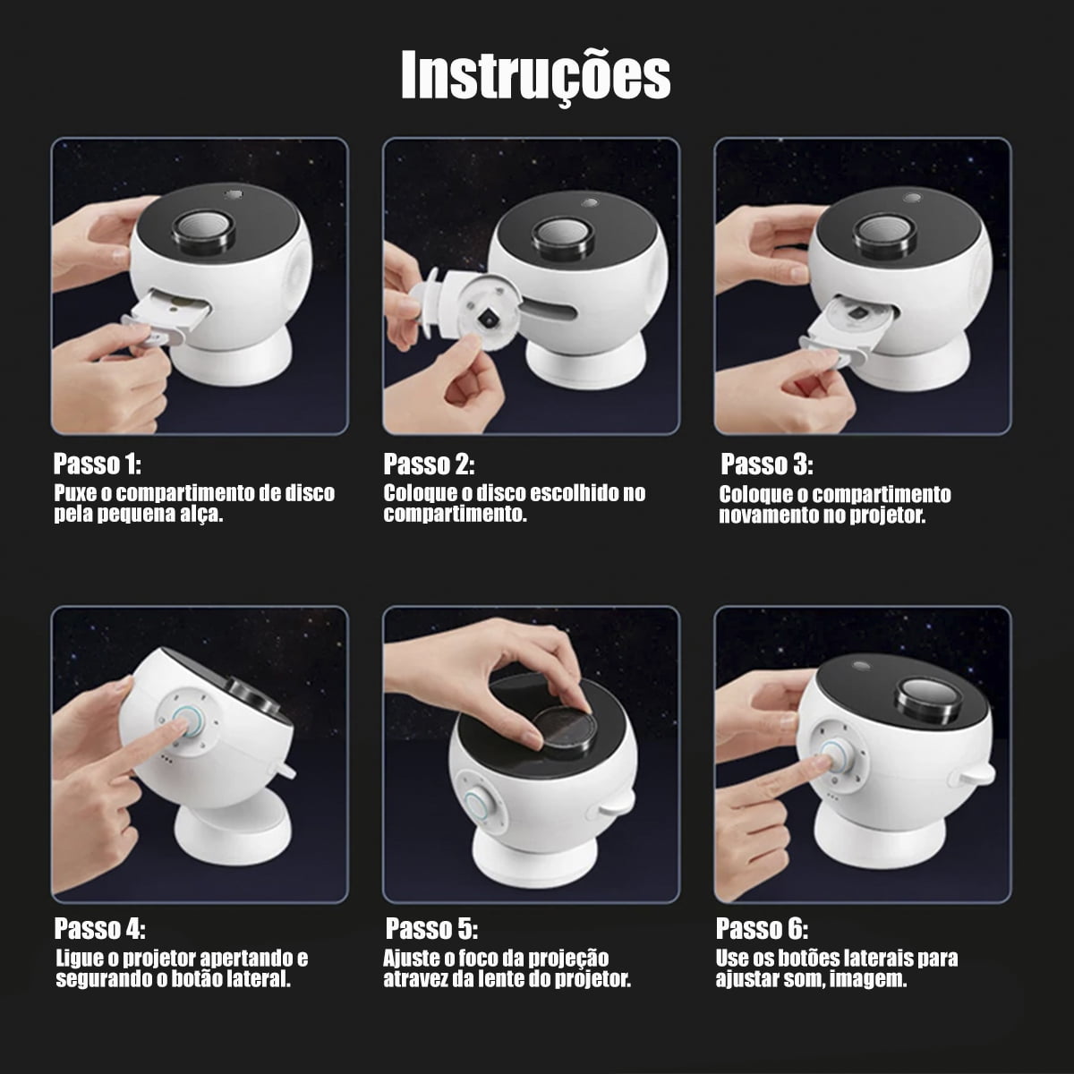 Luminária Projetor 4k Galaxy Lua Estrela Cadente Bluetooth Com Timer ...