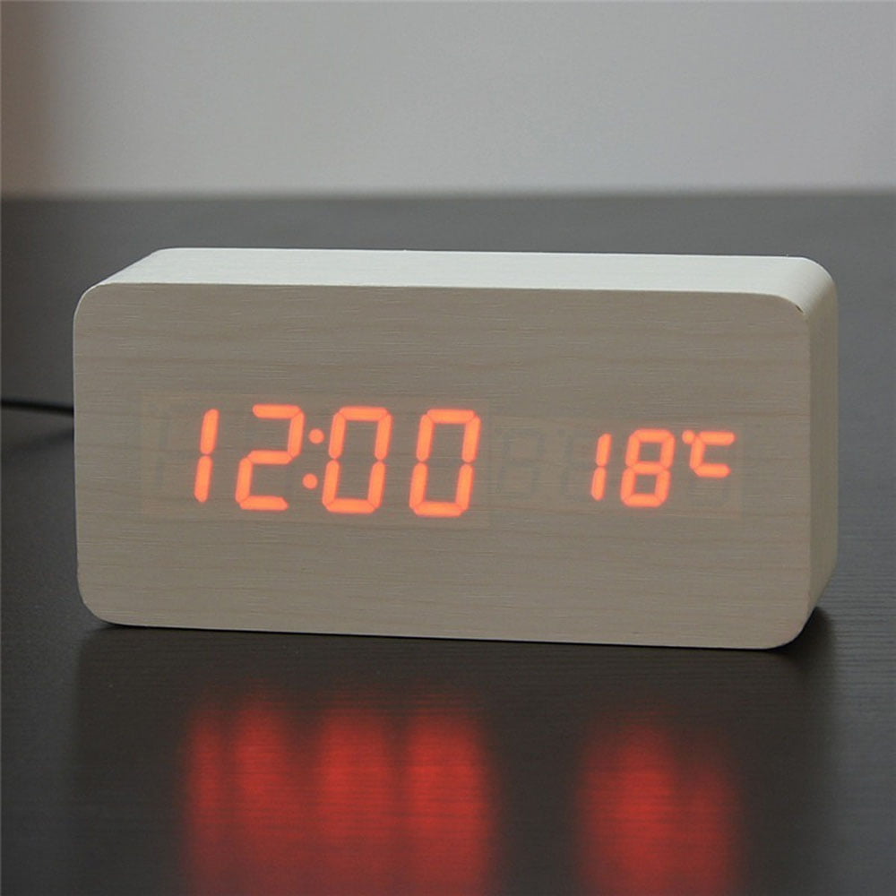 Relógio Led Digital Mesa Escritório Madeira Sensor Jh 1299 Luuk Young