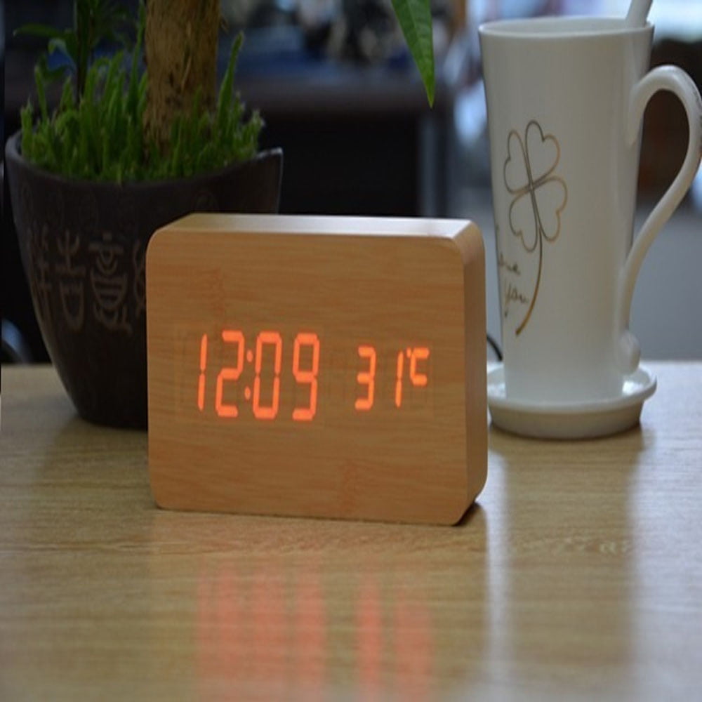 Relógio Led Digital Mesa Escritório Madeira Sensor Jh 1299 Luuk Young